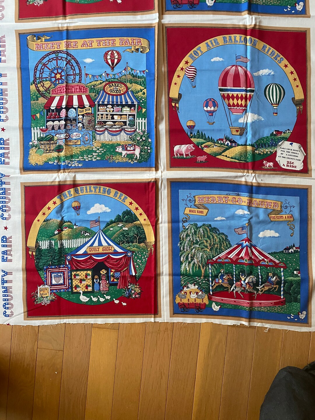 Americana Country Fair Fabric Panels to Sew 4 Pictures - 16" X 16 ...