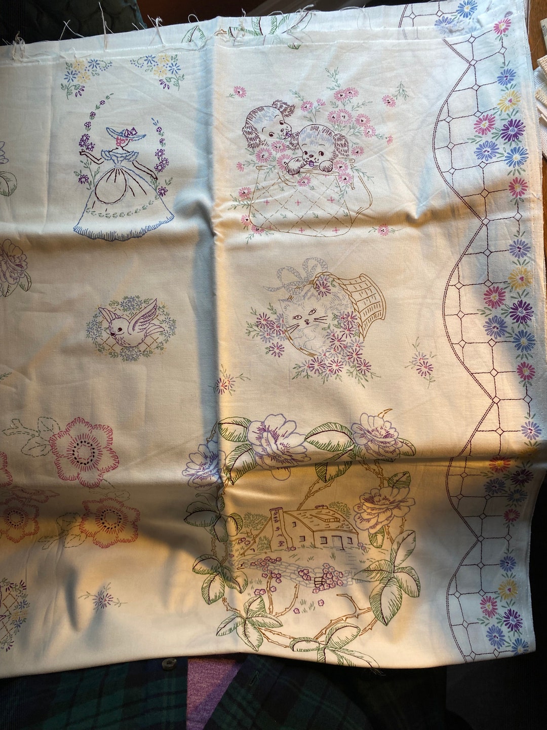 Stitches in Bloom - Mock Embroidery Border Print -fabric for Quilts ...