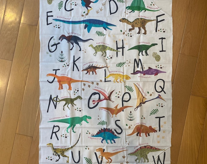 Alphabetosaurus Dinosaurs ABC Fabric Panes to Sew, 23" X 44" Ready to ...