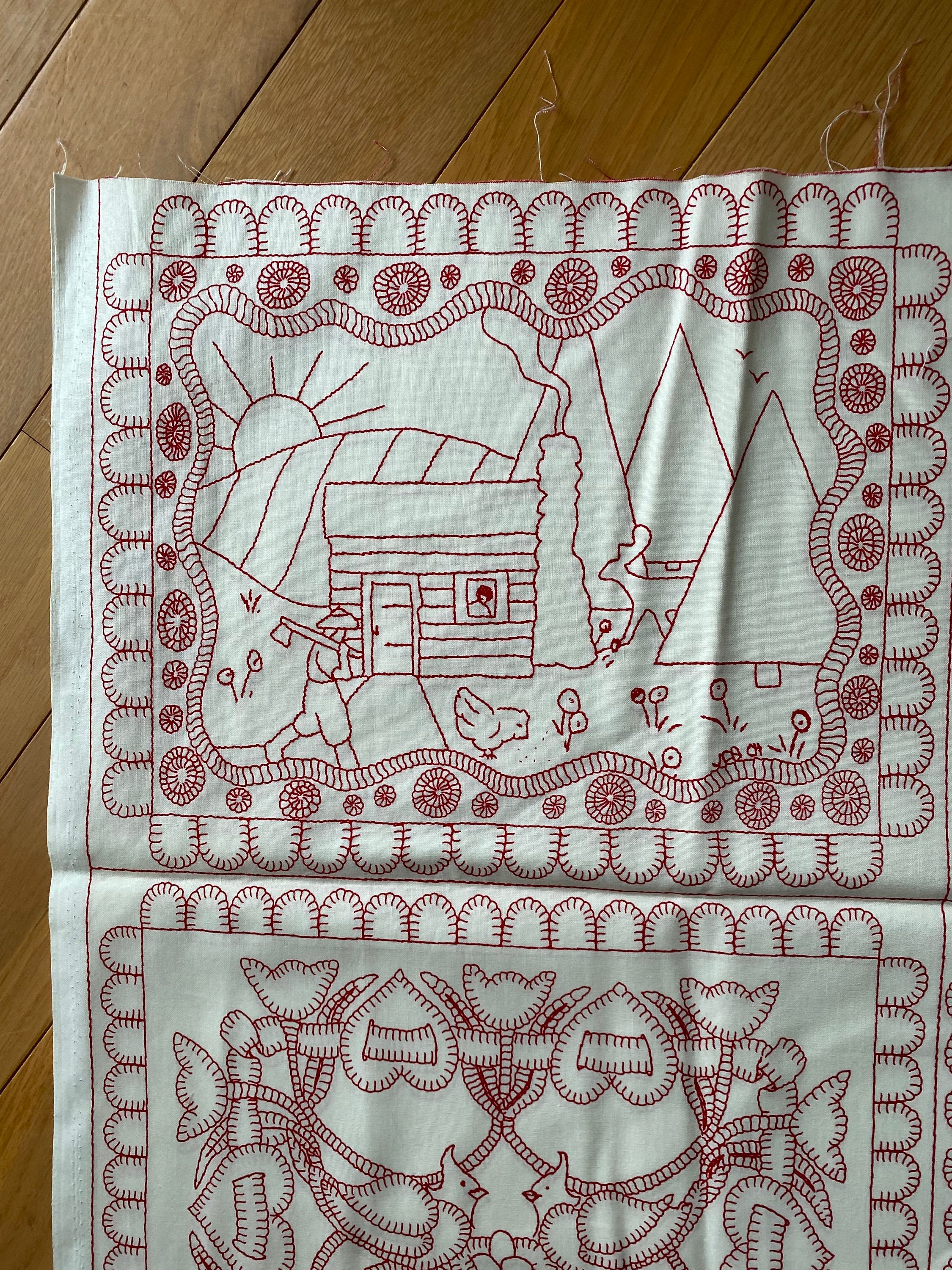 Heartfelt Stitchery - Redwork Mock Embroidery Fabric PANEL, Janel ...