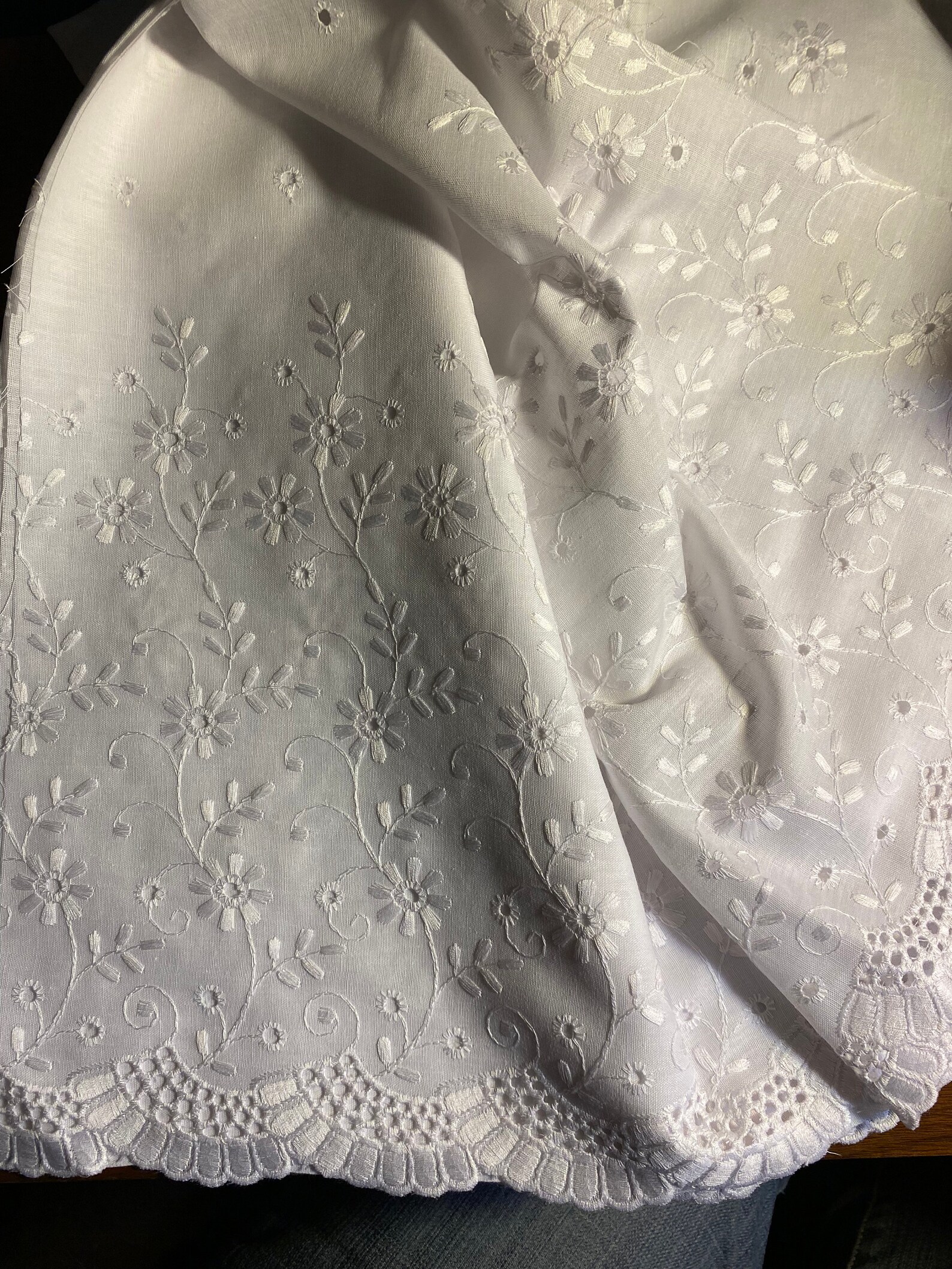 White on White Eyelet Fabric Embroidered Flowers - Eyelet 10" Lace ...