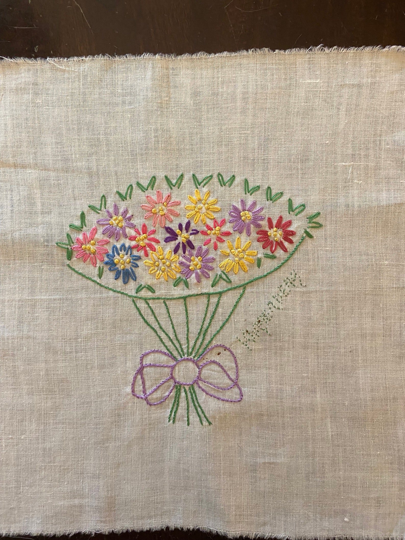 Embroidered Bouquet / Bundle of Flowers Vintage Fabric Quilt Block ...