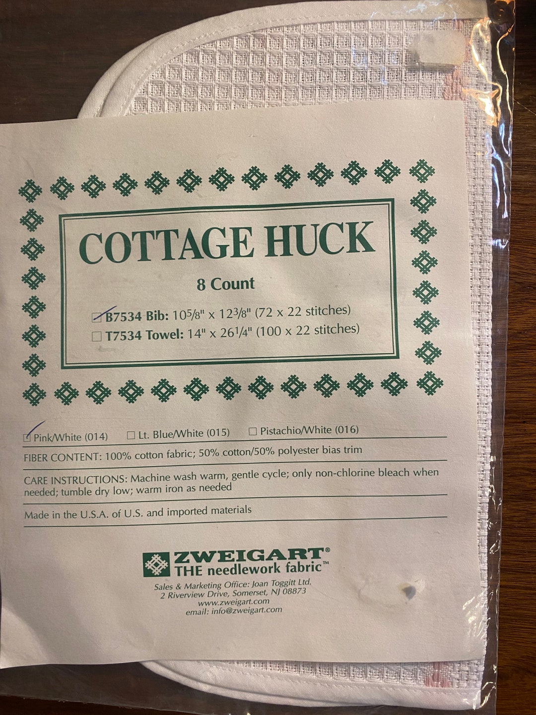 Baby Bib White With Pink 8 Count Cottage Huck for Cross Stitch by ...