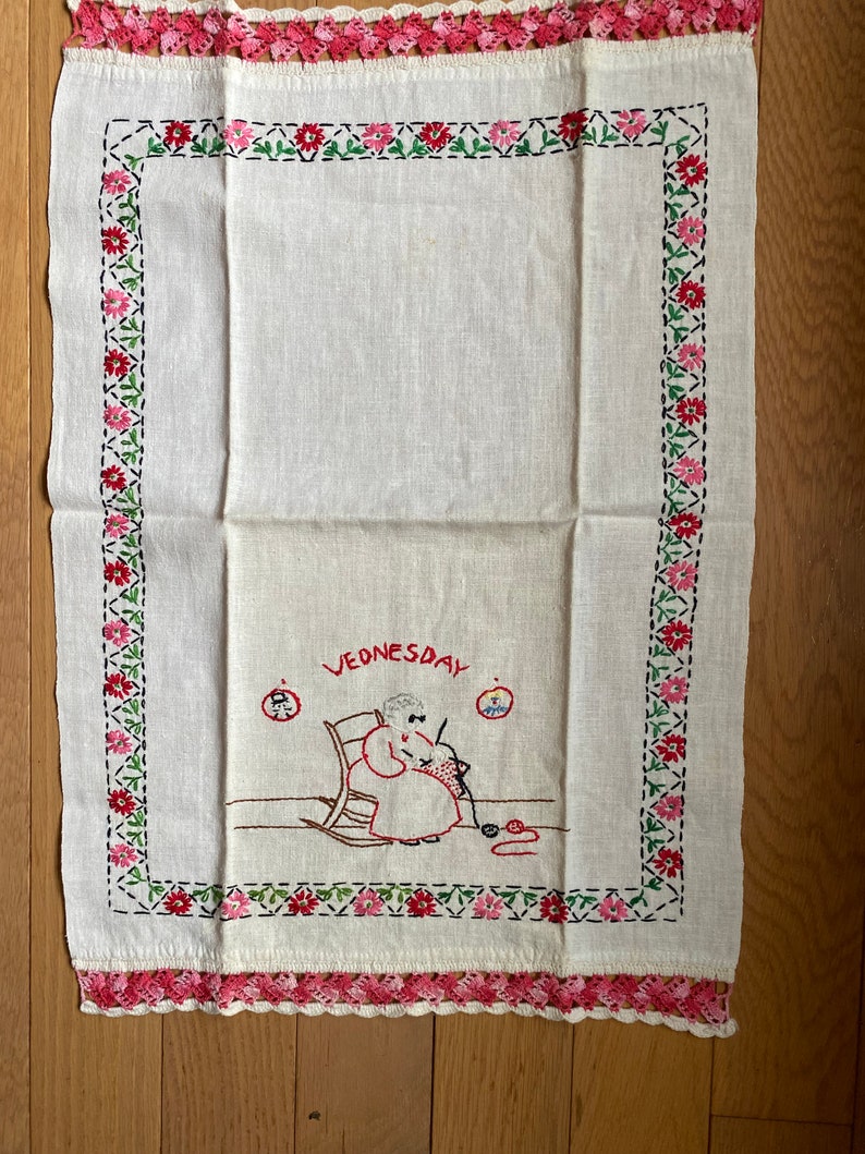 Hand Embroidered Wednesday With Grandma Knitting Tea Towel (dish Towel ...