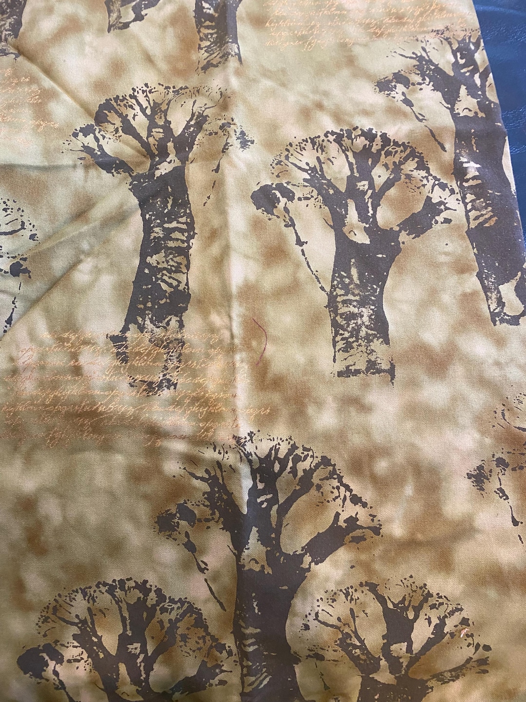 Batik Forest Trees Green Washed Green Background Print Fabric With a ...