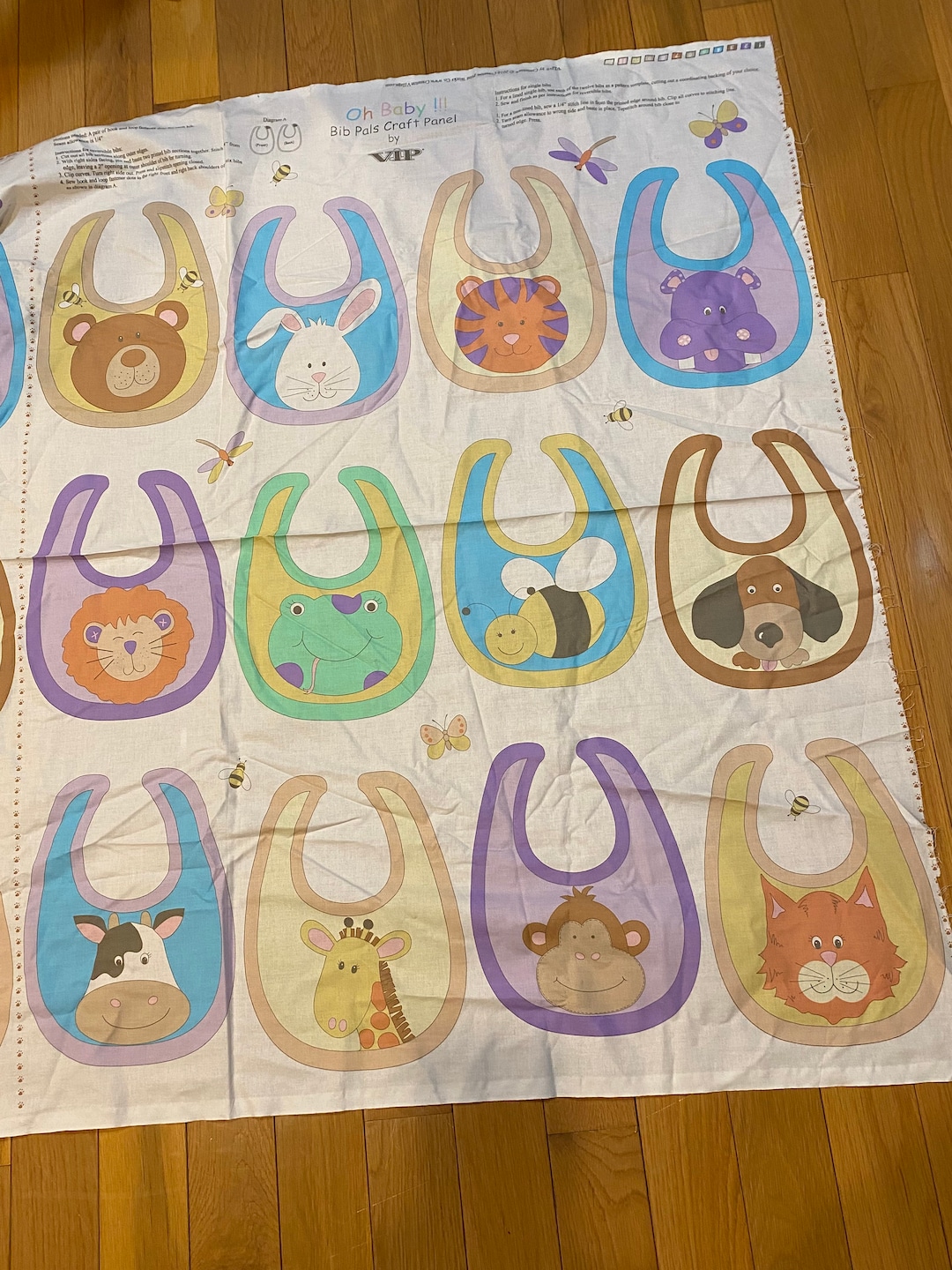 Baby Bibs Fabric PANEL With 12 Bibs Ready to Cut Sew, Animal Faces ...