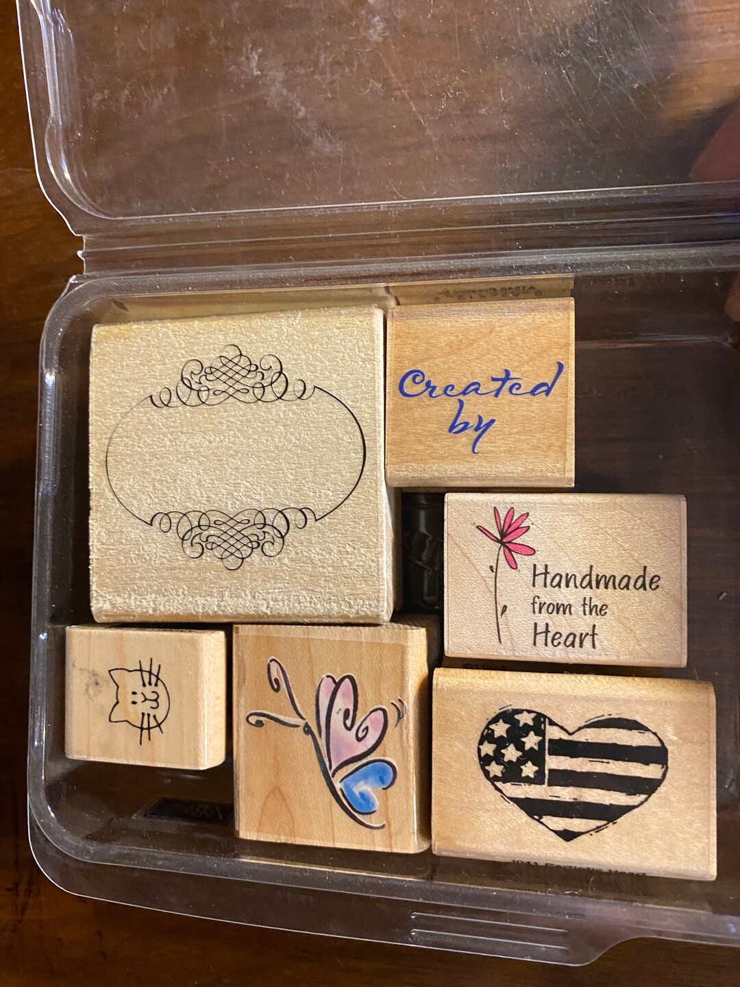 6 Rubber Stamp Blocks - Cat Butterfly American Heart Sayings - Paper ...