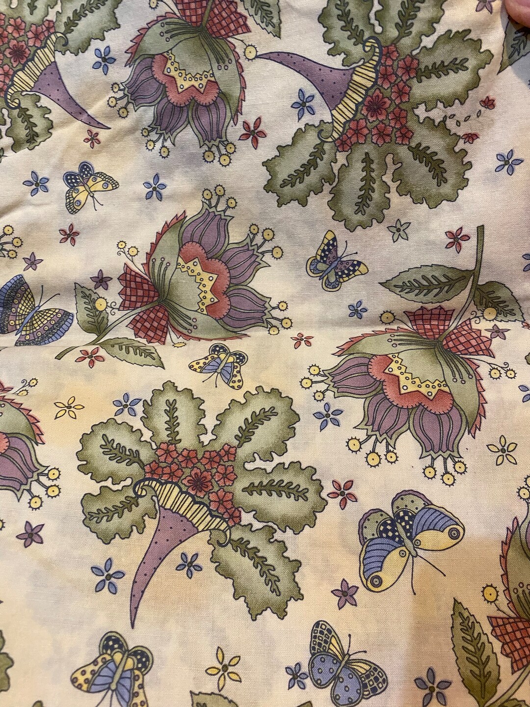 Pastel Whimsy Flowers Fabric - Debbie Mumm (designs) - Red / Blue ...