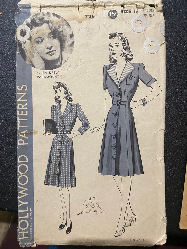 Misses / Ladies' Day Dress Design 726 Vintage Hollywood Pattern Ellen ...