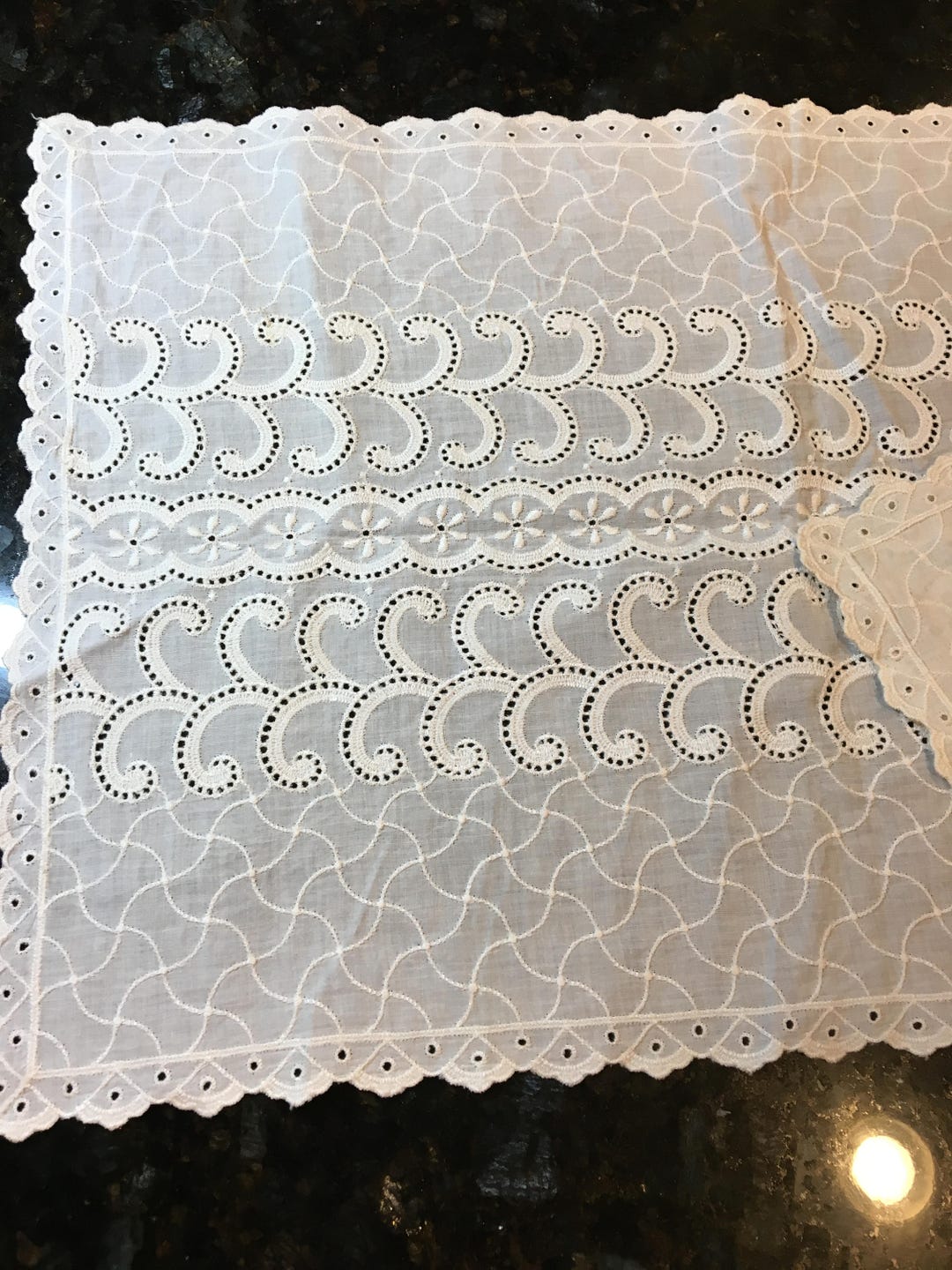 Doily Vintage Rectangle Large Table Runner 42 1/2" X 14" Off-white Eyelet Flowers / Spirls - Etsy