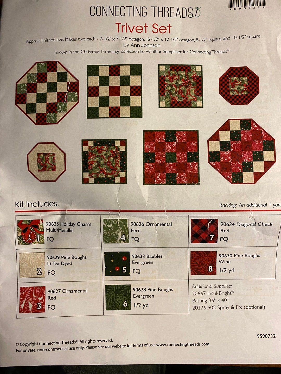 Quilted Trivet Set Fabric Kit, Includes -fabric Required to Finish ...