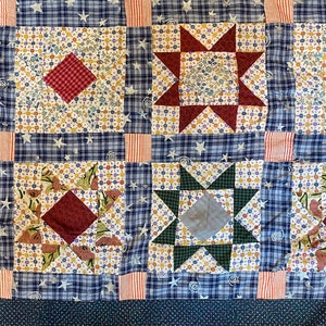 Red / White / Blue / Yellow Quilt Fabric Top Block Piece 90" X 120 ...