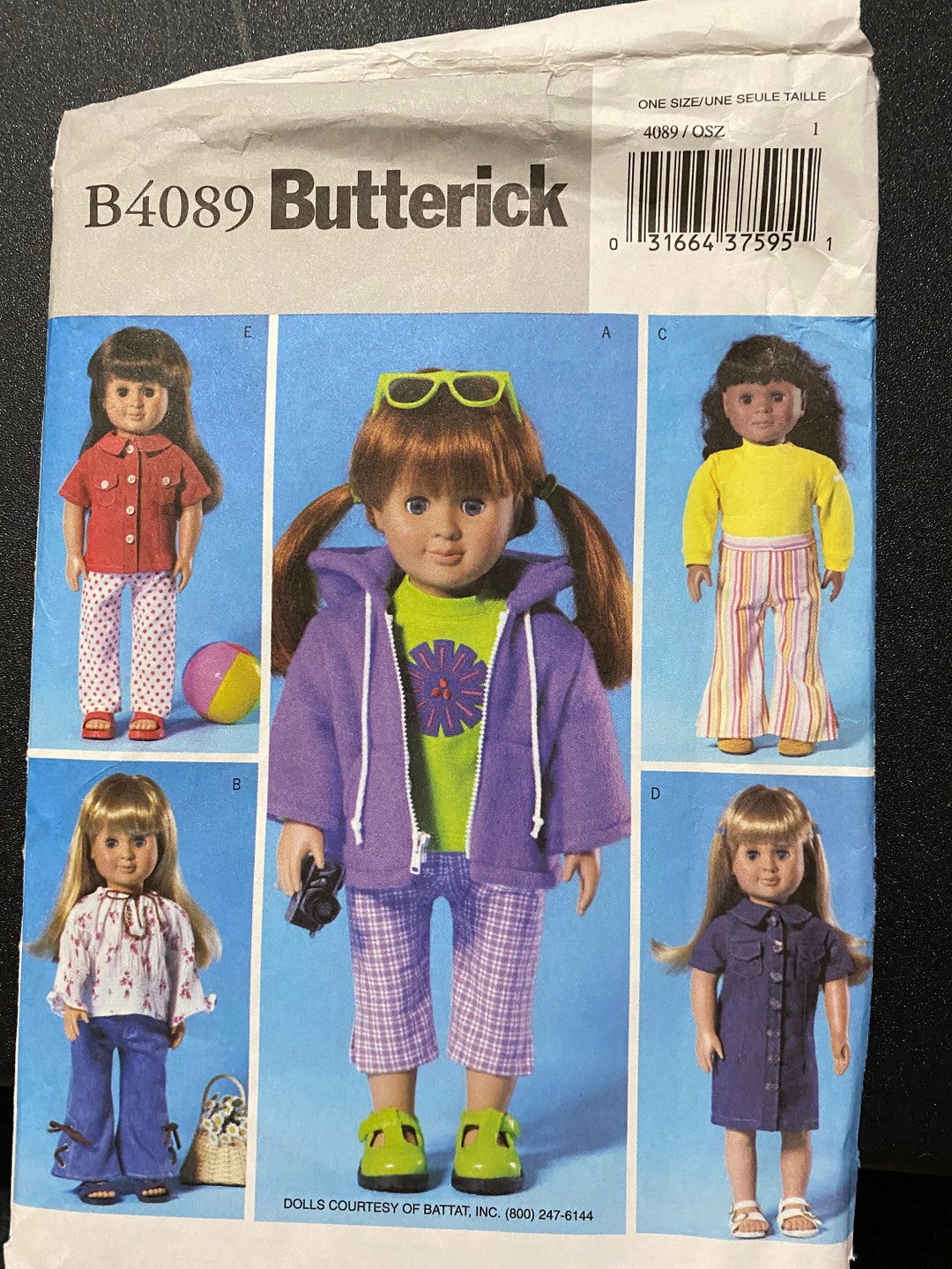 DOLL CLOTHES Patterns for - 18" Doll - Butterick 4089 - 2003 - Jacket ...