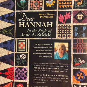 Dear Hannah in the Style of Jane A Stickle Patterns From 1863 Quilt ...