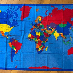 World Map Fabric PANEL 36" X 44" Ready to Sew Into Pillows,, Quilt ...
