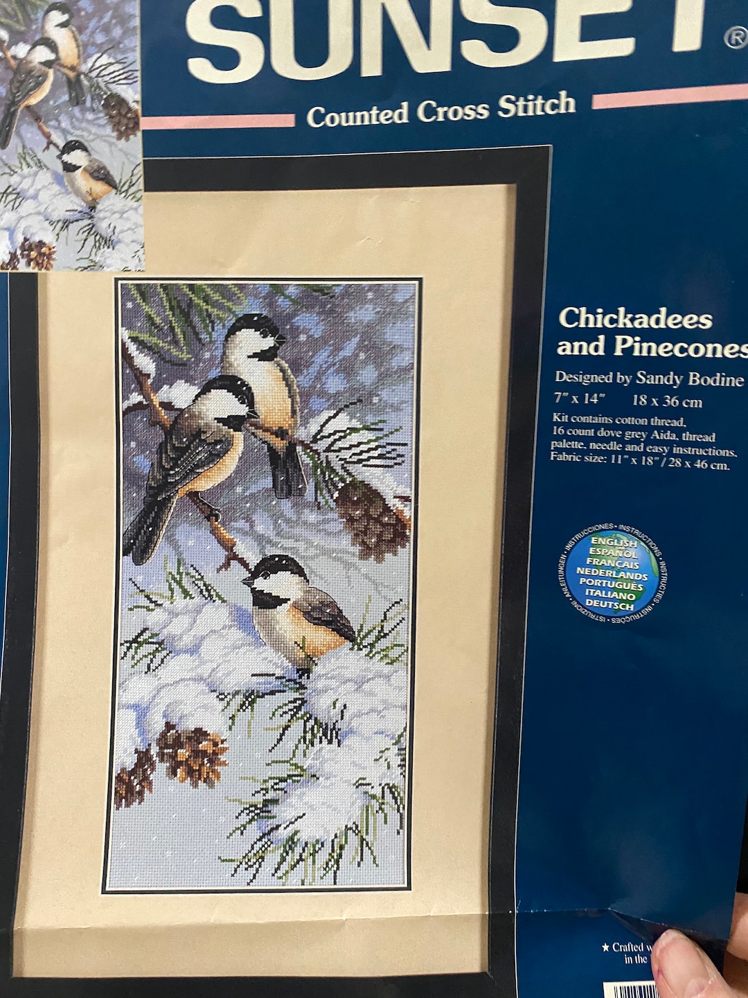 Chickadees and Pinecones Sunset Cross Stitch Kit 13679 Embroidery ...