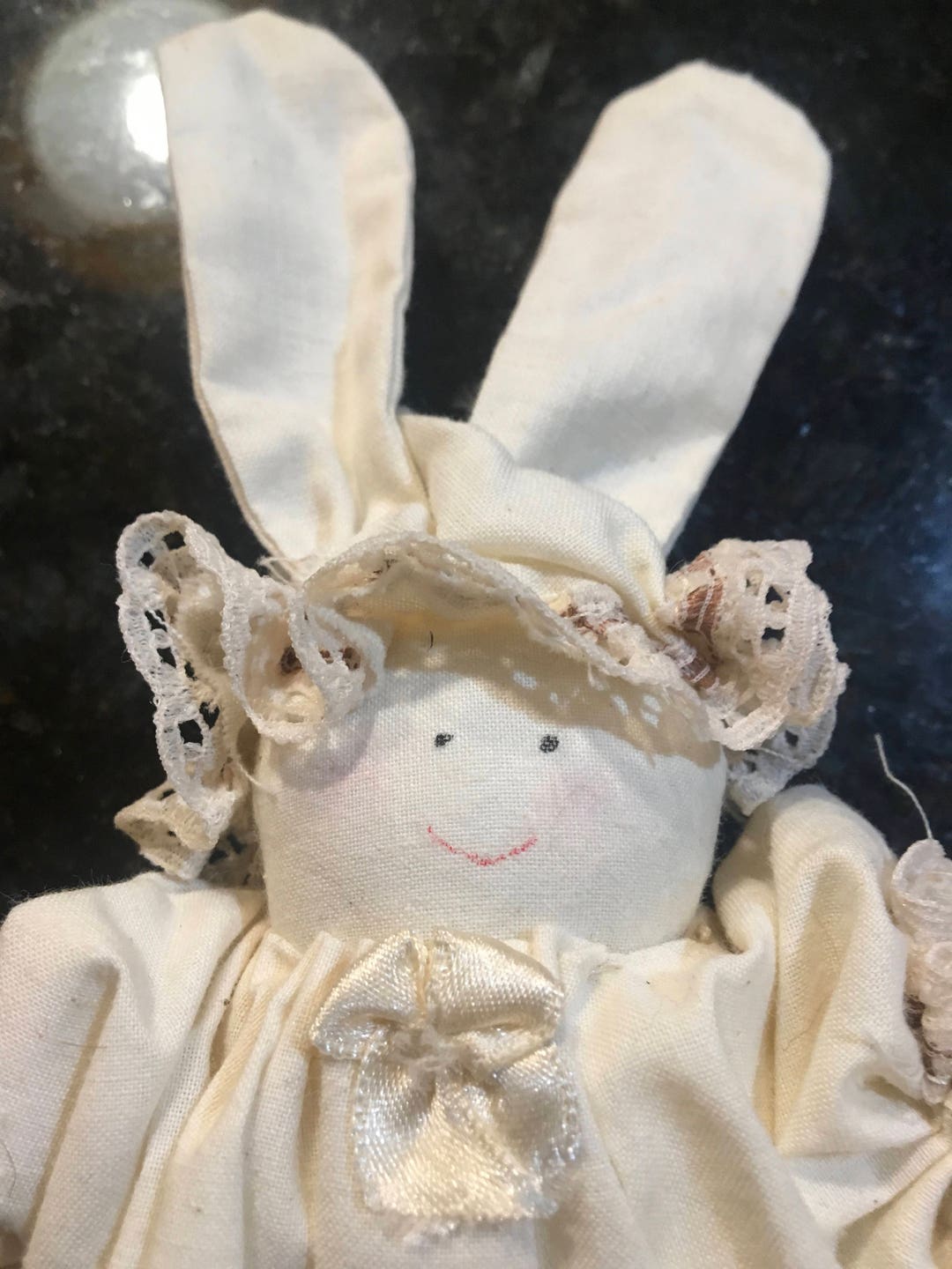 Bunny Doll With Bonnet - Hand Crafted- Muslin Dress and Bonnet With ...