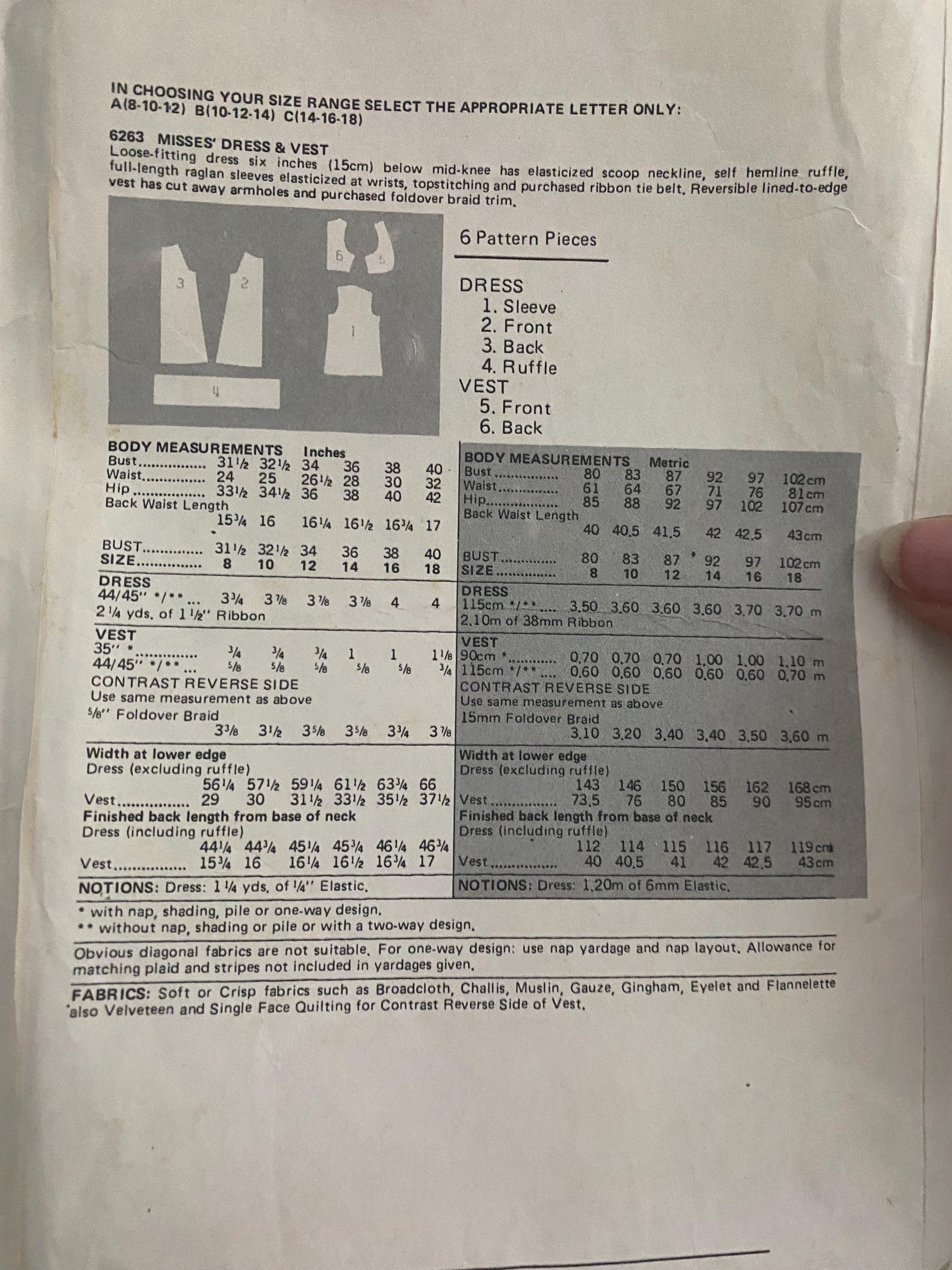 Marie Osmond Misses Peasant Dress With Vest Butterick 6263 Easy Pattern ...