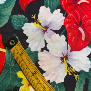 Bright Red Anthurium Flower Print Fabric on Black Background - 35" Long ...