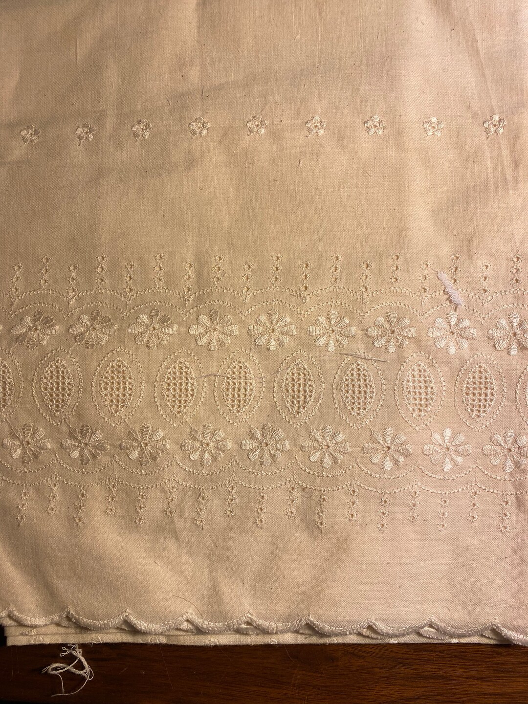 Antique White on Antique White Eyelet Fabric Embroidered Flowers ...