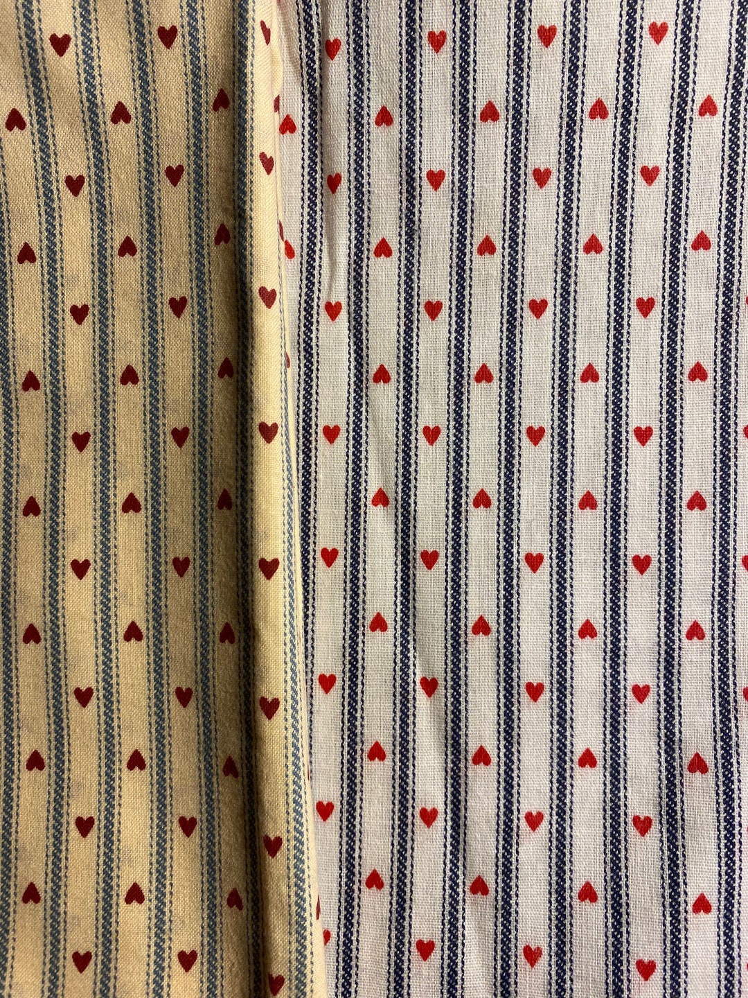 Pick a Heart Fabric Ivory or White Background Valentine Stripes of ...