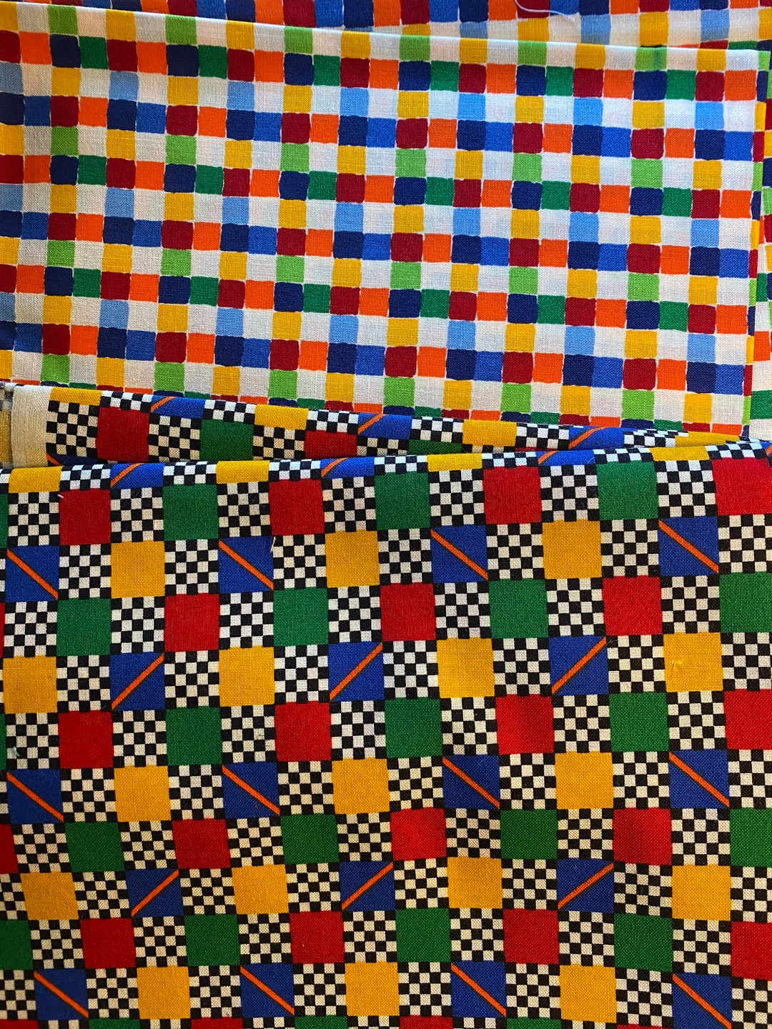 Primary Colors Checks Red / Green / Blue / Yellow / Orange Plaid Fabric ...