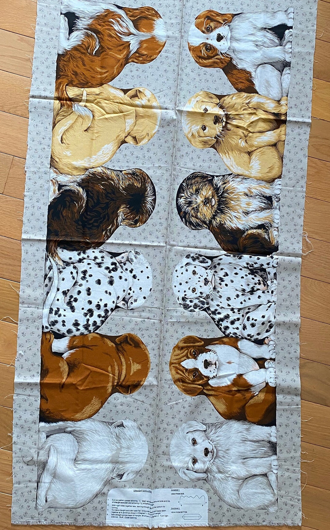 Draft Dodger / Draught Excluder Puppies / Dogs Fabric PANEL , 20" X 44 ...