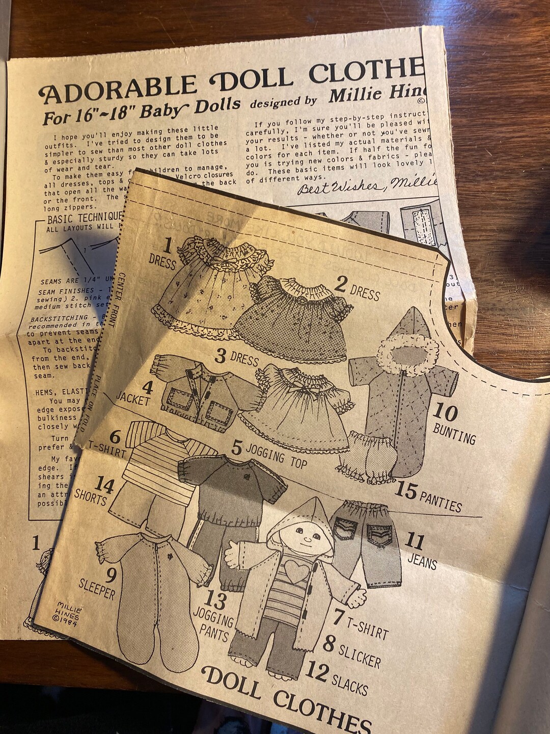 DOLL Clothes PATTERN Millie Hines 1984 Vintage Pattern Fits 16 18 Baby ...