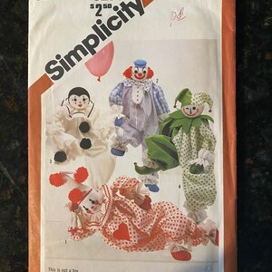 Decorative Clown Pattern Simplicity 5259 uncut 1981 Cloth Doll With ...