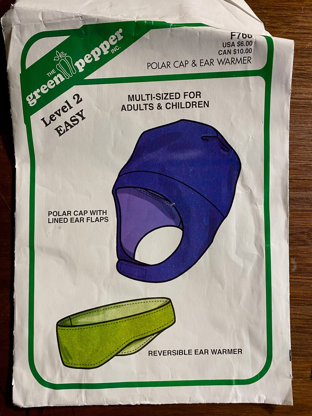 Hat (cap) & Ear Warmer to Sew 2 Styles - Green Pepper #F766 Pattern ...