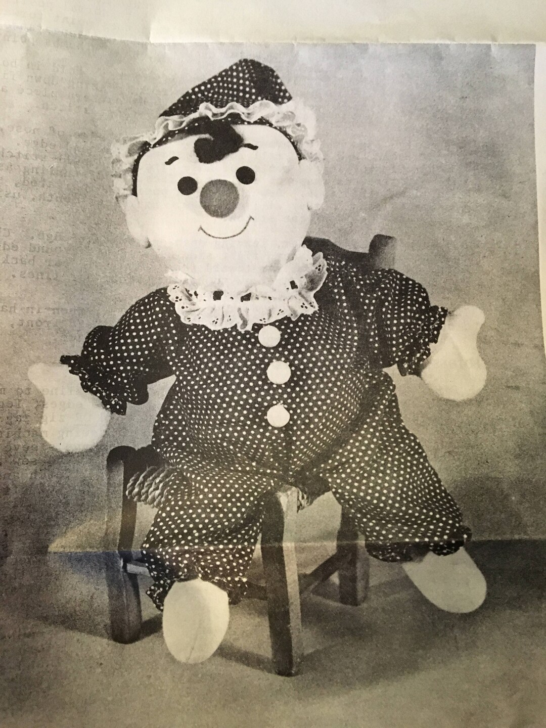 CLOWN 16" Tall Soft Cloth Rag Doll to Sew Carolee Creations Vintage ...
