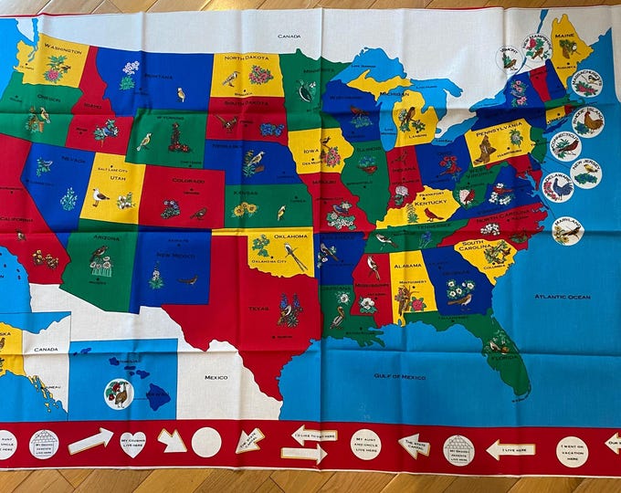United States of America Map Fabric PANEL 58" X 44" Ready to Sew Into ...