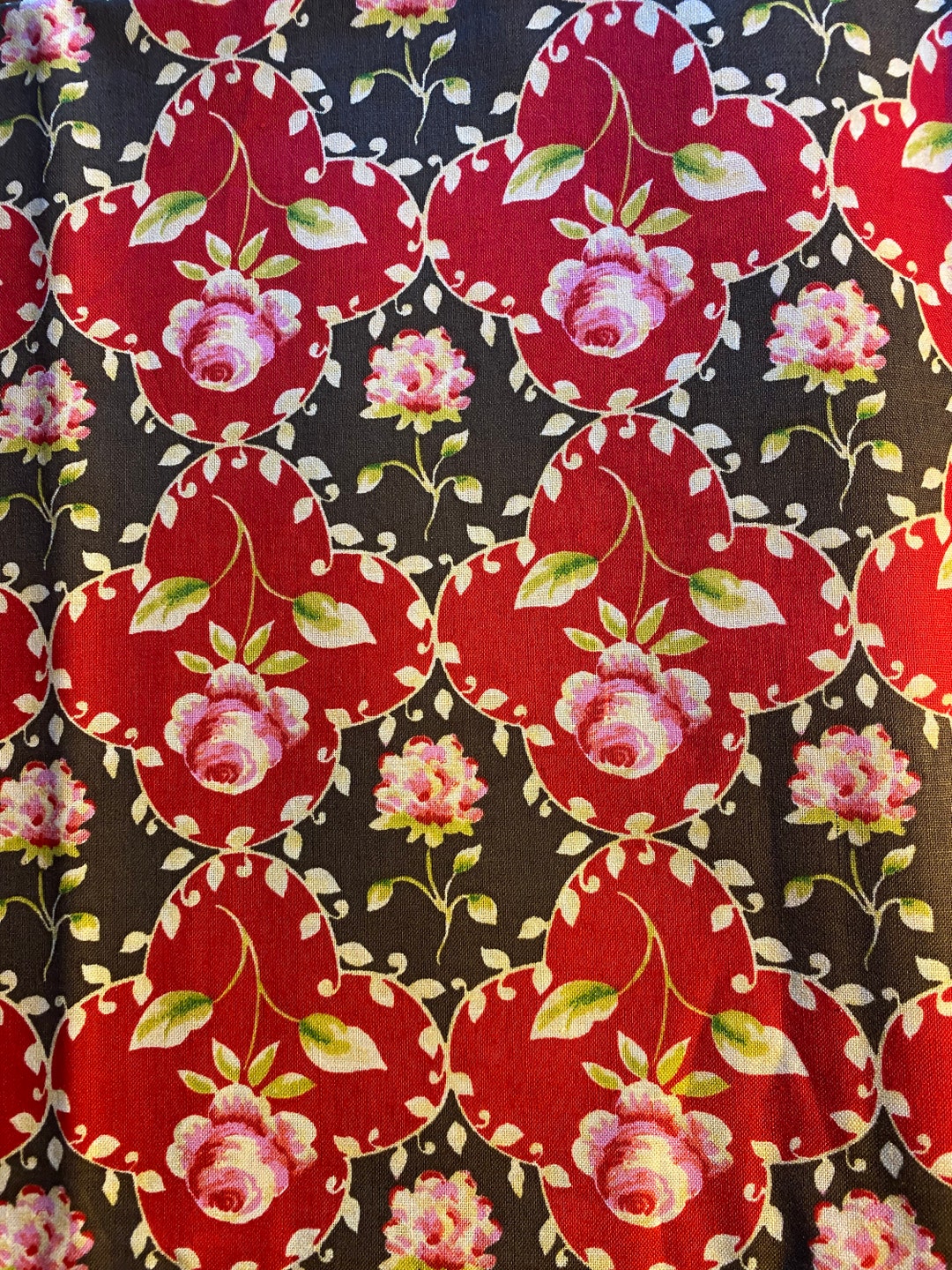 Madagascar - Red Medallion W/ Pink Roses FLOWERS - Dena Designs - Red ...