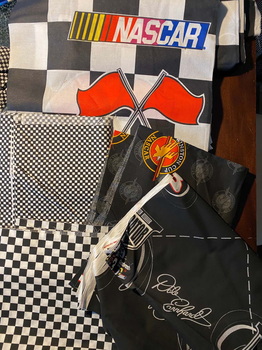Fabric Nascar Themed - Choose: Black Check W/ Flags, Small Black ...