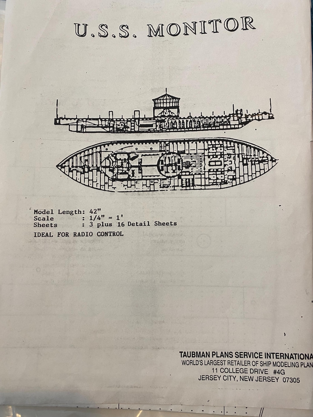 USS Monitor Ship Model Building Plan Construction - Taubman - Ideal for Radio Control - Scale 1/ ...