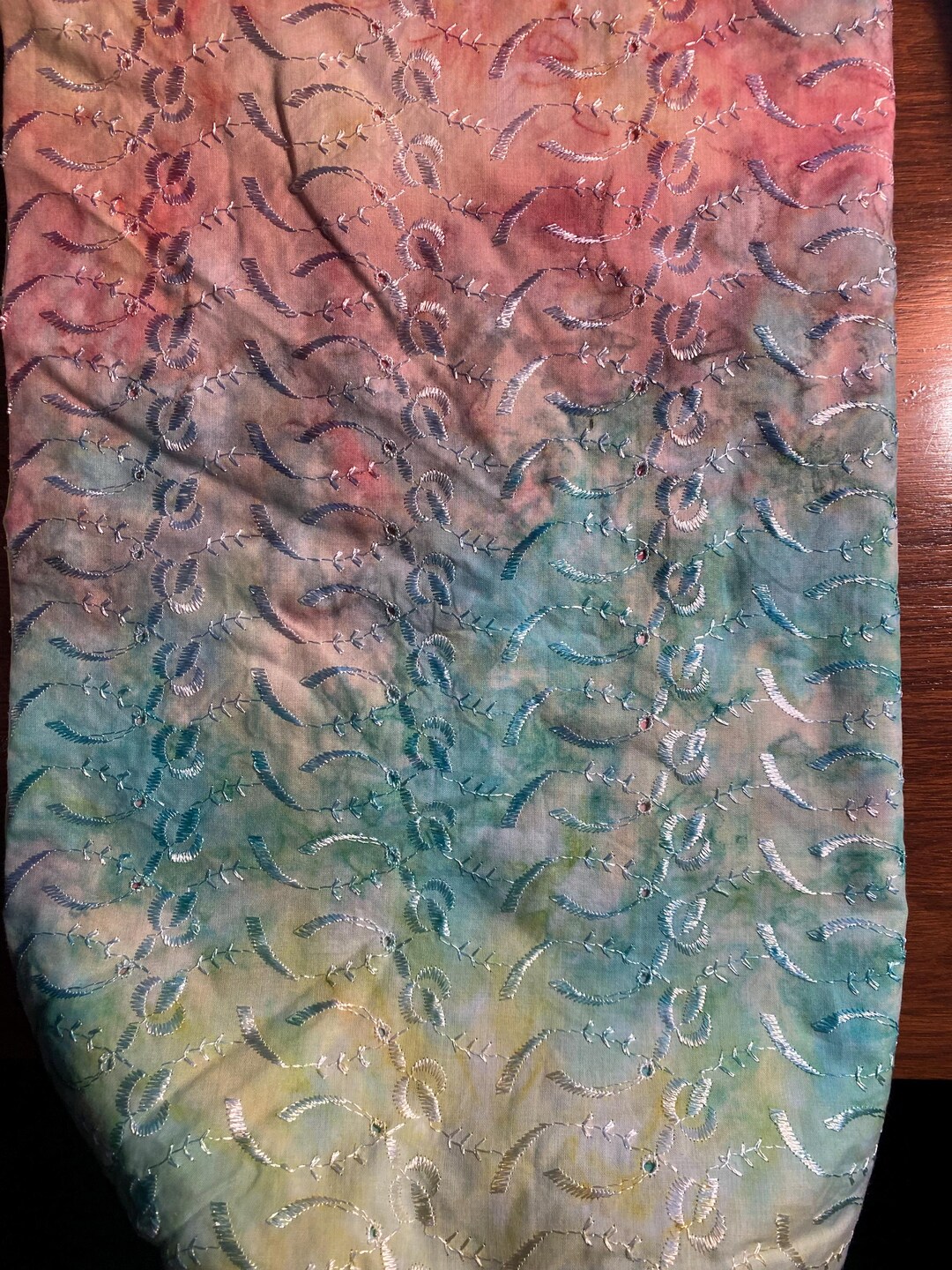 Yellow / Green / Pink Tye Dyed Eyelet Fabric Textured Embroidered ...