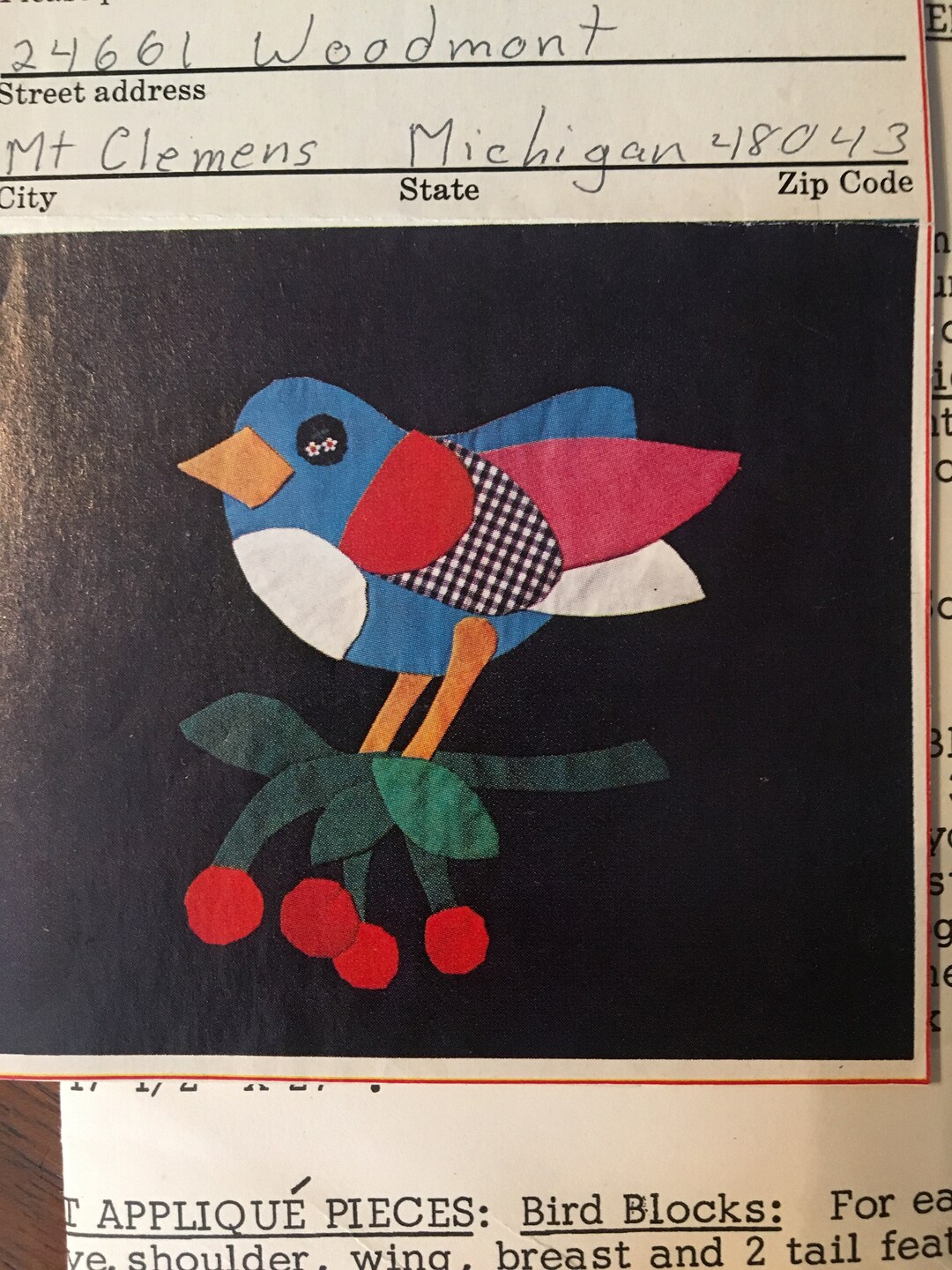 Bluebird Quilt Pattern, APPLIQUE and Pieced - Vintage 1971 (make ...