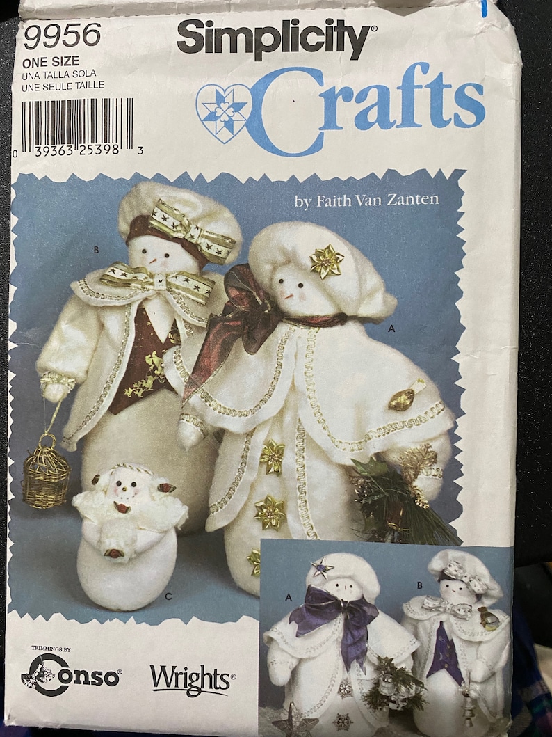 Snowman Dolls Faith Van Zanten Design Simplicity #9956 Pattern (uncut ...