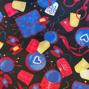 Black Background With Sewing Notions Thimbles Scissors Etc Fabric - 1 ...