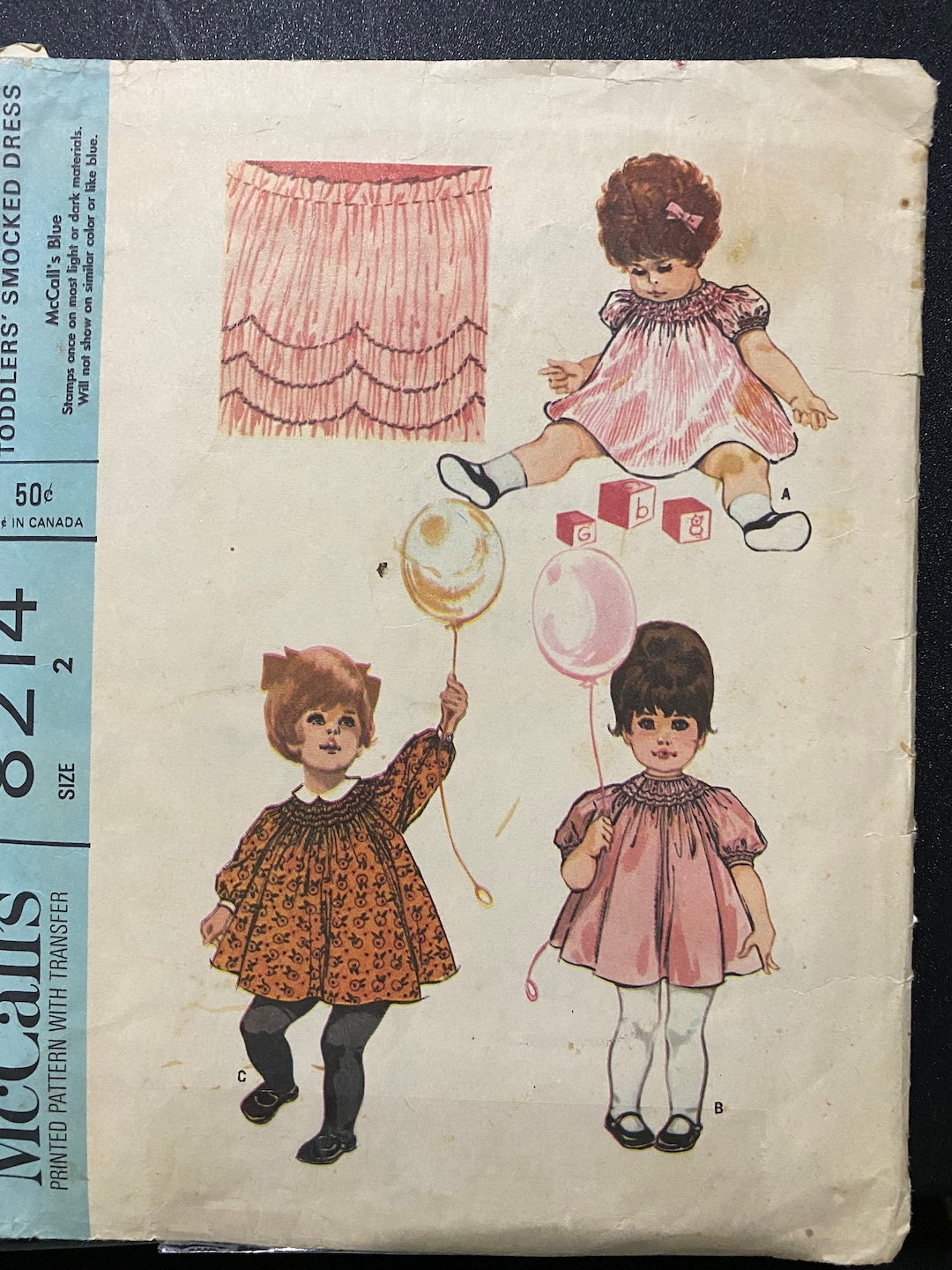 Vintage Toddler Smocked Dress Pattern - Mccall's 8214 - 1966 - Size 2 ...