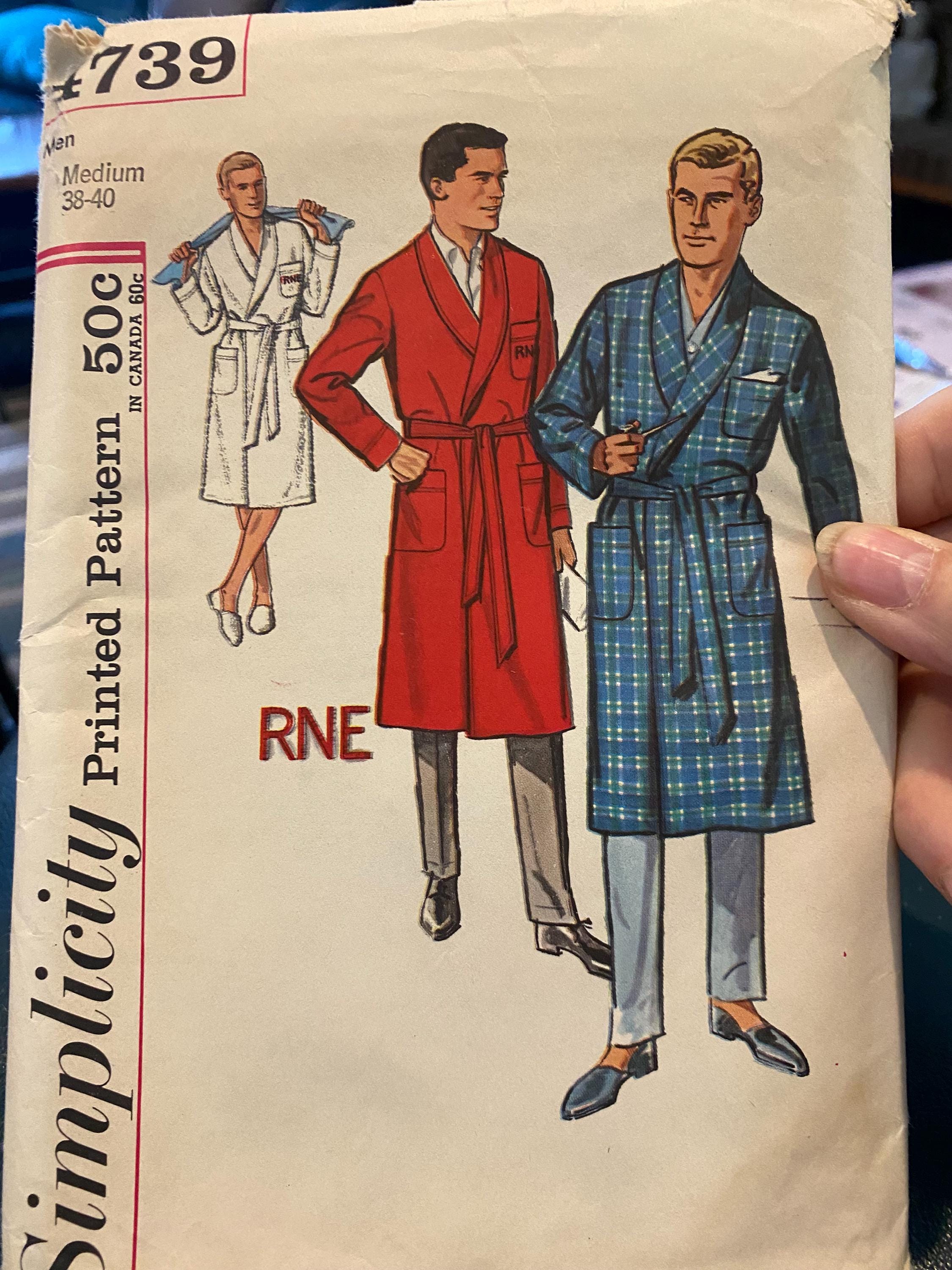 Men's / Teens Easy Sew Wrap / Robe Simplicity 4739 Pattern C1960s With ...