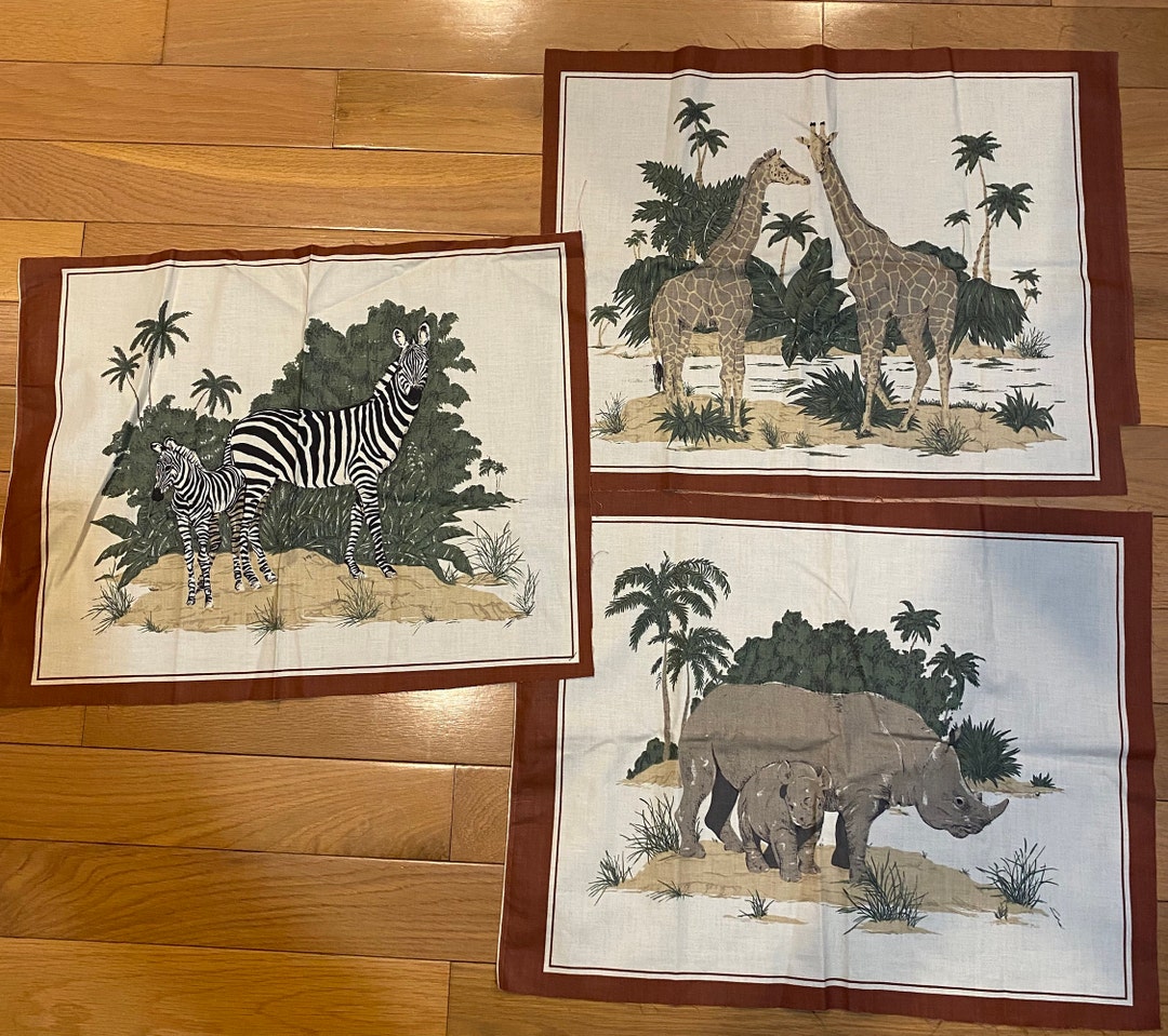 African Safari Wild Animals Fabric Panels to Sew, 3 Ready to Sew 15" X ...
