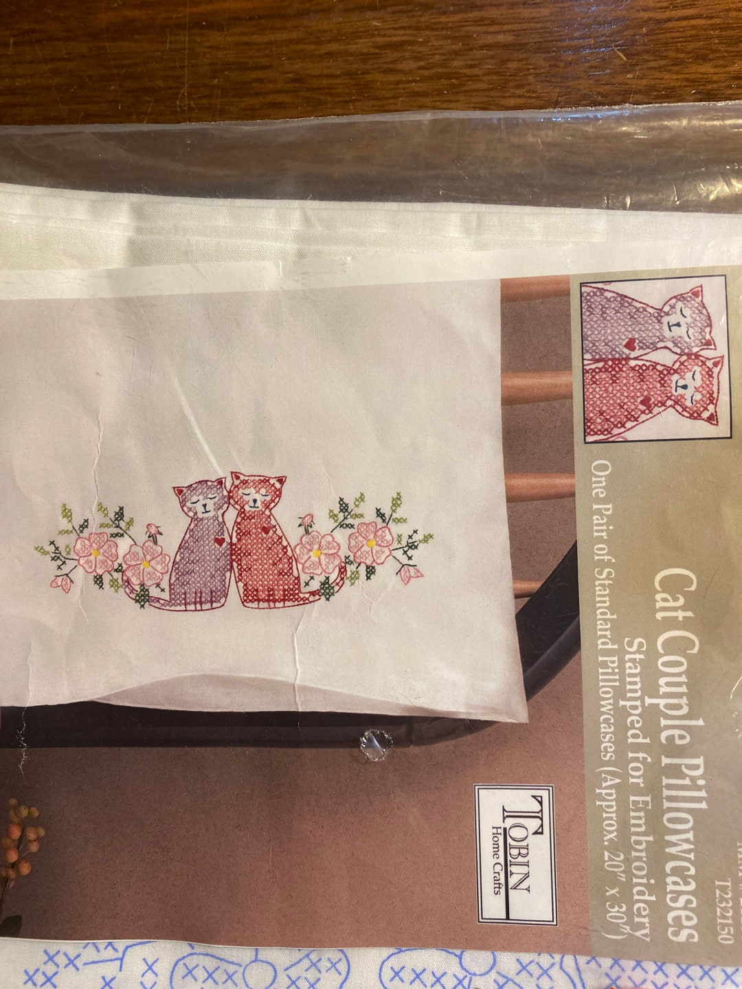 Cat Couple Pillow Cases Ready to Cross Stitch - Tobin Home Crafts ...