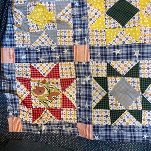 Red / White / Blue / Yellow Quilt Fabric Top Block Piece 90" X 120 ...