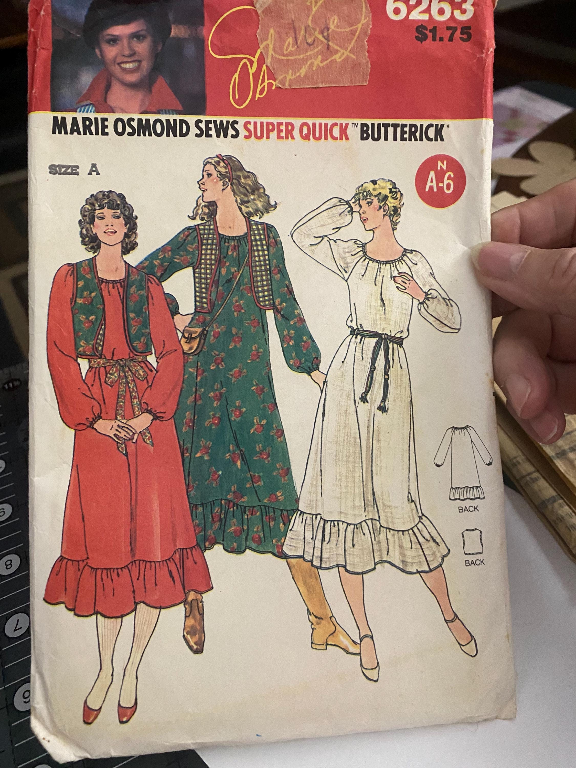 Marie Osmond Misses Peasant Dress With Vest Butterick 6263 Easy Pattern ...