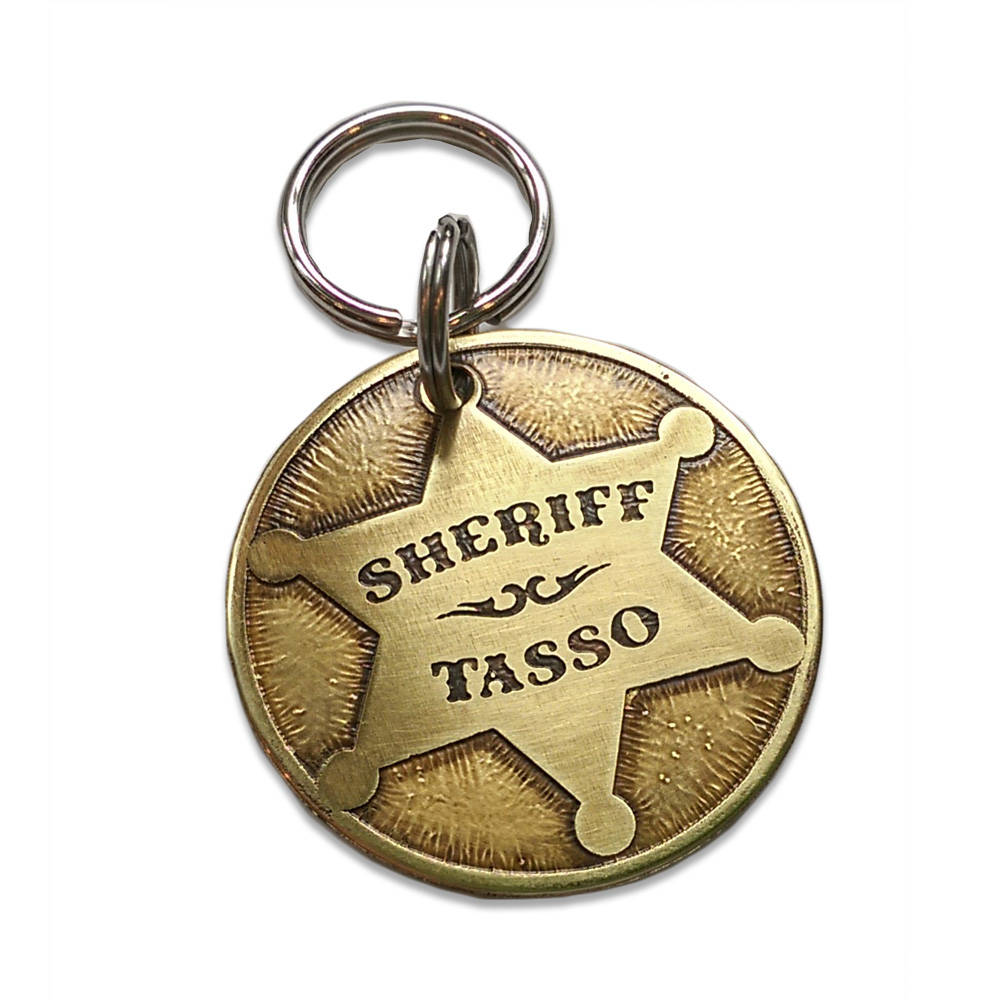 Personalized Dog ID Tag Sheriff Badge Star Brass - Etsy