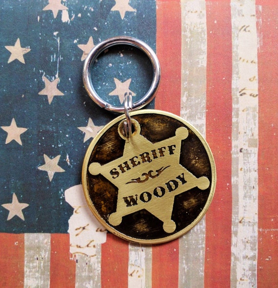 Personalized Dog ID Tag Sheriff Badge Star Brass - Etsy