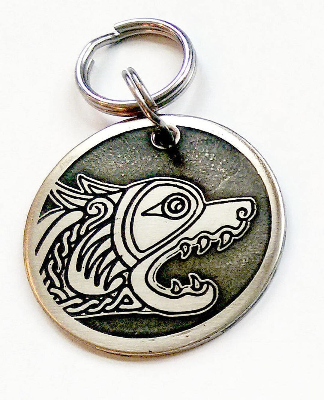 Dog Tag - Celtic Wolf in Nickel Silver - Etsy