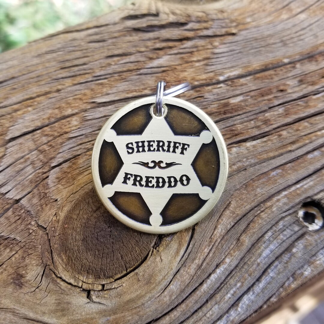 Personalized Dog ID Tag - Sheriff Badge - Star - Brass - Handmade - Dog ...