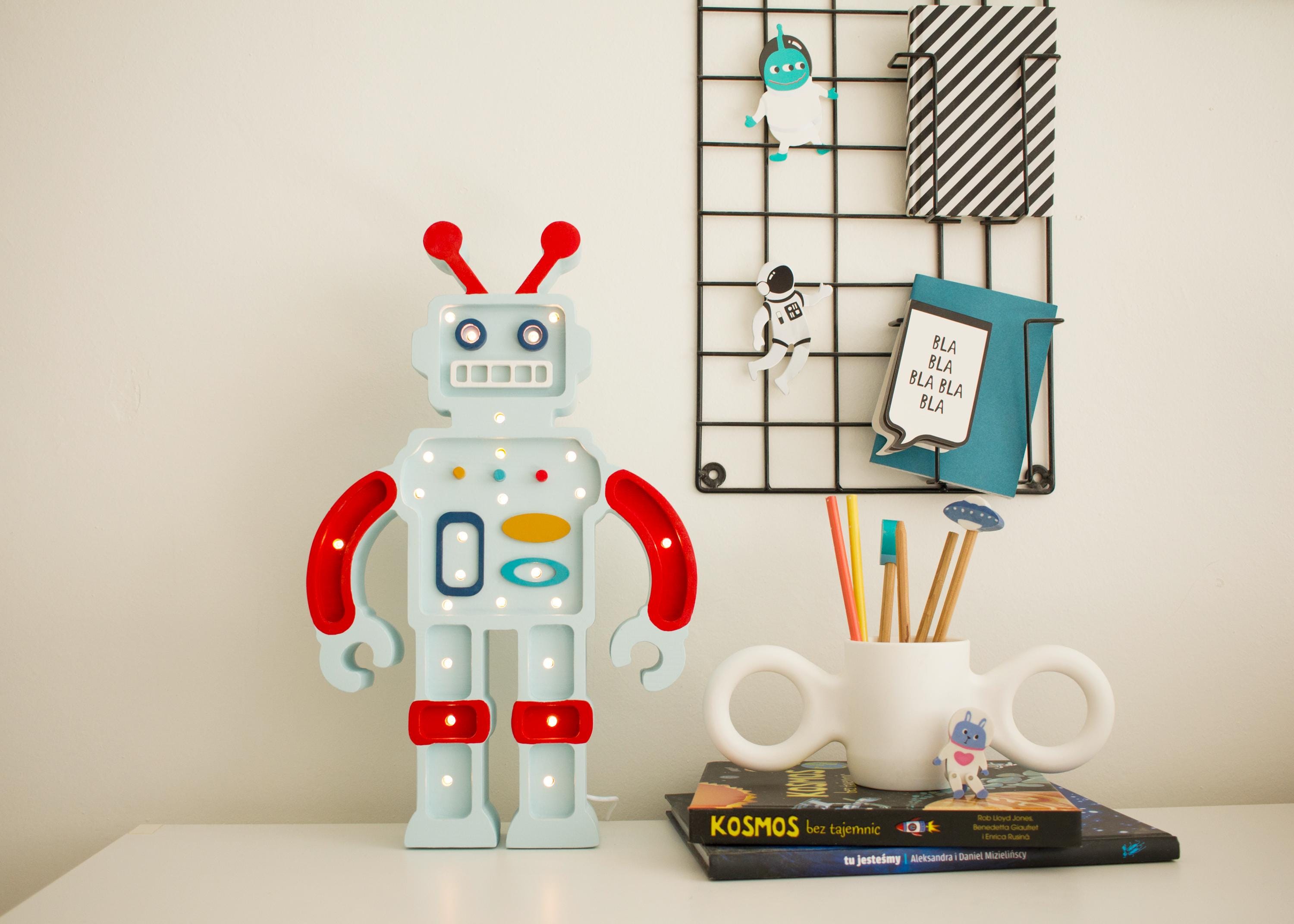 Little Lights Wooden Robot Lamp – Handmade LED Night Light for Kids ...